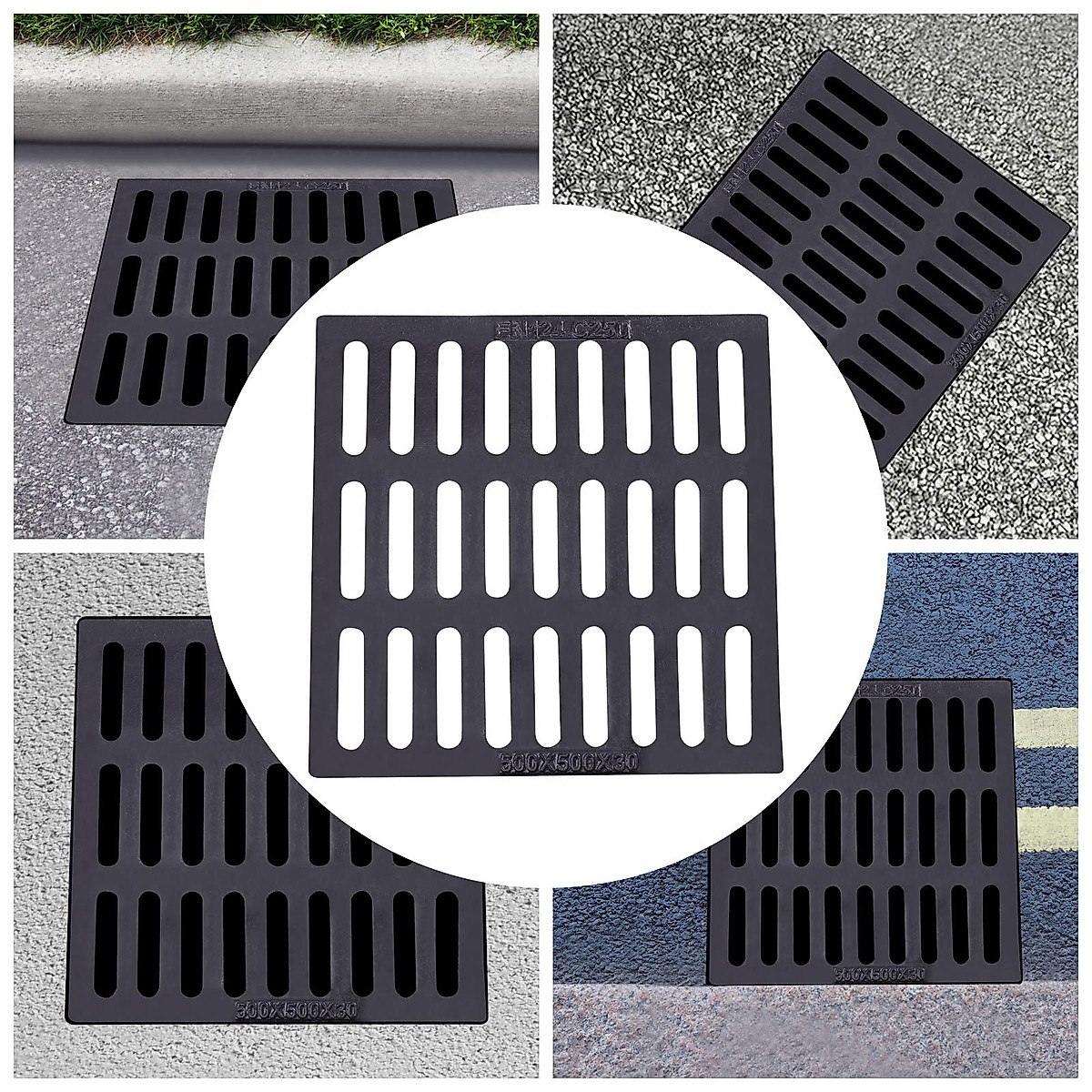 Cast Iron Drain Grate, 19.7 x19.7 Outdoor Drain Cover, Durable Heavy Duty Sewer Cover to Block Debris, Black Rectangle Drainage Grate for Concrete Floor