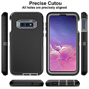 HONG-AMY Galaxy S10E Case: 3-in-1 Shockproof Heavy Duty Protection, 2 Nano Explosion-Proof Films, Black/Grey