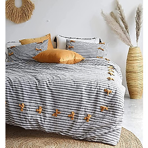 Duvet Cover Queen Stripe Bedding Cotton Boho Bedding comforters & Sets Full/Queen, 86"x 90"