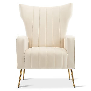 HomVent Accent Wingback Arm Chair,Channel Tufted Chair with Golden Legs,Upholstered Single Sofa Chair for Living Room,Bedroom,Club