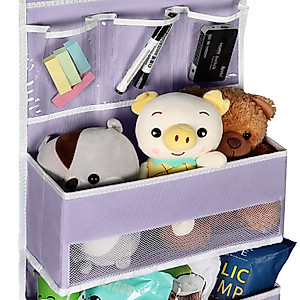 Univivi Door Storage Organizer Nursery Over the Door Organizer Baby Storage with 4 Large Pockets and 3 Small PVC Pockets for Cosmetics, Toys and Sundries (Purple)