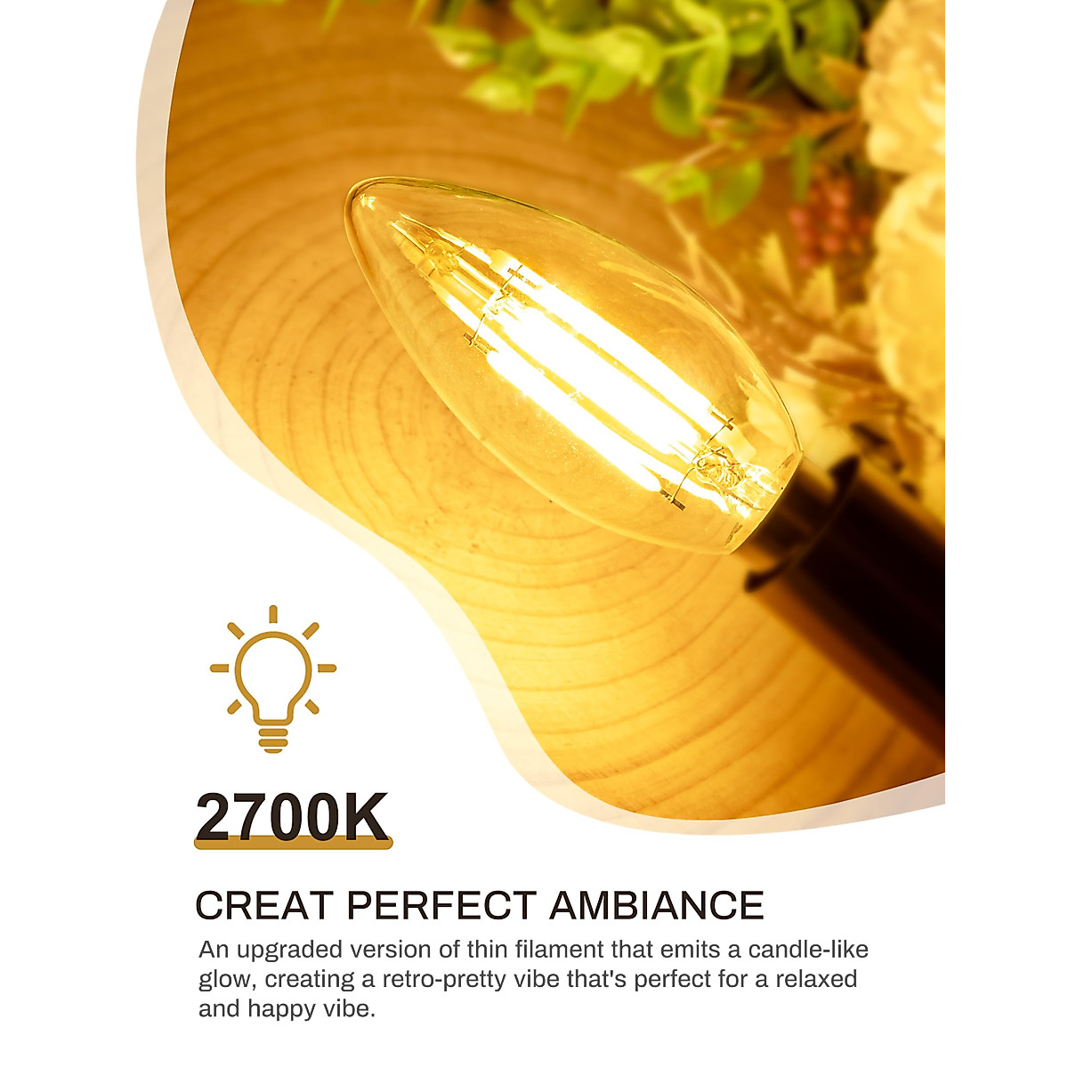 DORESshop Led Light Bulb, 40W Equivalent E12 Light Bulbs Led Light Bulb, Edison Bulbs, Chandelier Light Bulbs, Non-dimmable C35 Edison Filament Candle Bulbs, Soft White Light Bulbs 2700K,Decorative