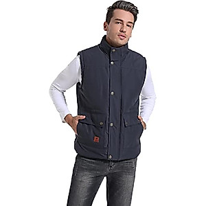 Flygo Men's Winter Warm Outdoor Padded Puffer Vest Thick Fleece Lined Sleeveless Jacket (Blue 2XL)