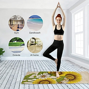 OTVEE Honey Bees And Wildflowers Yoga Mat for Women Non Slip Ultra Thin 1 MM Travel Yoga Mat with Carrying Bag Suede Fitness Exercise Mat for Yoga Pilates Workout Routines Camping