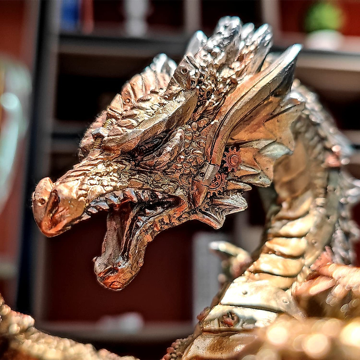 HEINBOW Steampunk Dragon Wine Bottle Wine Holder Statue with Two Wine Glasses Holder Wine Rack Gothic Decor Metallic Look for Home Man Cave Decor Gifts for Men 11.6''High