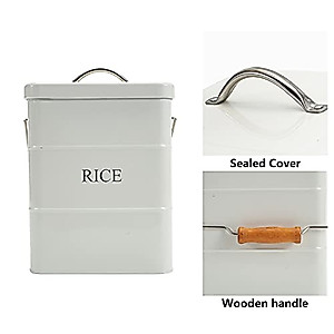 Xbopetda Metal Rice Storage Box, Square Rice Container with Lid and handle, Sealed Food Storage Bin for Kitchen, Countertop Organizer Jar for Rice Flour Soybean Grain Cereal-White