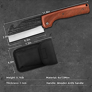 zarfand Folding Cleaver, Pocket Folding Chef Knife with Forged Steel Blade, Folding kitchen knife with Solid wood Handle Camping BBQ trip Outdoor Portable kitchen knife with Bottle Opener. (Type-A)