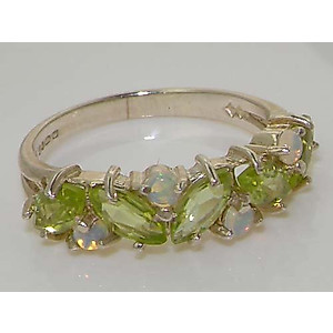 LetsBuyGold 925 Sterling Silver Natural Peridot & Opal Womens Wedding Ring - Size 10.5