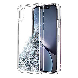 for iPhone XR Case, WORLDMOM Double Layer Design Bling Flowing Liquid Floating Sparkle Colorful Glitter Waterfall TPU Protective Phone Case for Apple iPhone XR [6.1 Inch 2018], Silver