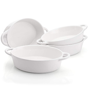 Foraineam 4 Pack 20 Ounce Porcelain Ramekins with Double Handles Oval Creme Brulee Souffle Baking Dishes