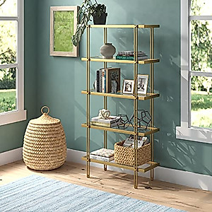 Henn&Hart 68" Tall Rectangular Bookcase in Brass, for Home Office, Living Room