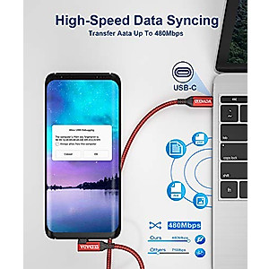 2 Pack Right Angle USB C to USB C Cable (6.6ft,60W), Type C 90 Degree Nylon Braided Fast Charging Cable for MacBook Pro,iPad Pro, Samsung Galaxy S20 Note 20,Google Pixel 4 3 XL (Red)