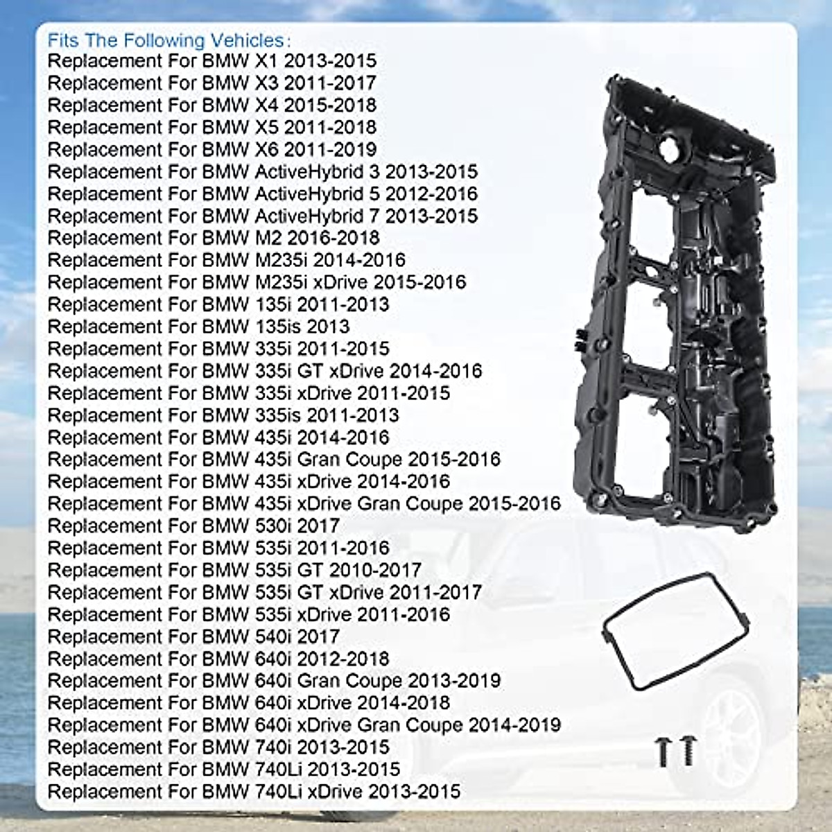 JDMSPEED New Engine Valve Cover with Gasket 11127570292 Replacement for BMW 335i 535i 2010-2017, 740i 740Li 2013-2015, X3 X5 X6 2011-2019 3.0L 264937 7570292 11-12-7-570-292 N55