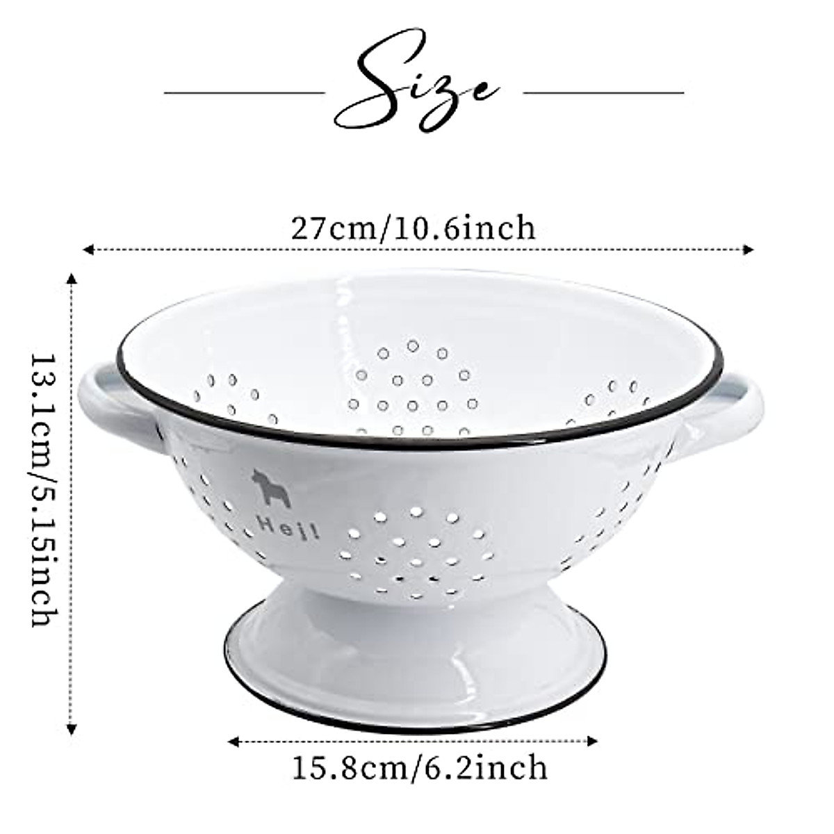 Enamel Fruit Bowl Basket for Kitchen Counters Decorative Fruit Bowl Home Table Decor, Applicable to Farmhouse Decor, Holiday Decoration (Pony)