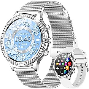 Smart Watch for Women(Call Receive/Dial),Smartwatch for Android iOS Phones,Activity Tracker for Heart Rate/Blood Oxygen/ Sleep Monitor, Bling Diamond Digital Watches with 3 Buttons,AI Voice Control
