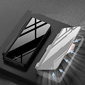 EAXER for Samsung Galaxy Z Fold 3 5G Case, Glass Material W/S Pen Slot Luxury Shockproof Anti-Slip Glossy Glass Flip Phone Case Cover (Checkerboard Brown)