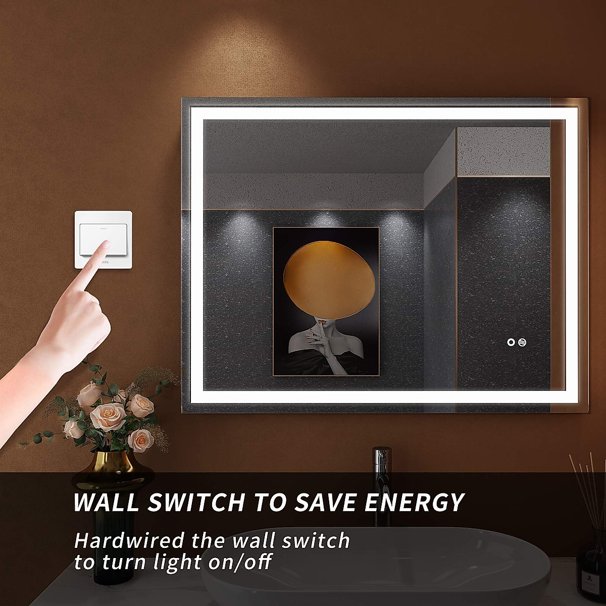 Summer Calling 24x32 Inch Led Bathroom Mirror with Light, Color Temperature 3000-6000K Adjustable, Dimmer with Memory, Defogger Wall Mounted Led Backlit Mirror, High Lumen, IP54 Waterproof