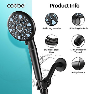 Cobbe Filtered Shower Head with Handheld, High Pressure 9-Mode Shower head Filters, 20 Stage Water Softener Filters Beads for Hard Water - Remove Chlorine - Reduces Dry Itchy Skin, Matte Black