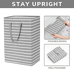 Goodpick Laundry Hamper Large 3-Pack Collapsible Laundry Baskets Tall Dirty Clothes Hampers for Laundry Toy Storage Towel Blanket Baskets for Organizing in Bathroom, Bedroom, Dorm, 75L, Grey & White