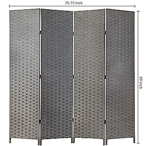 MyGift 4-Panel Room Divider - Vintage Gray Woven Seagrass Folding Private Panel Screens - Partition Wall Dividers, Room Separator, Temporary Wall Screen, 69 x 70-Inch