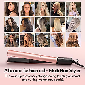 Wavytalk Hair Straightener and Curler 2 in 1, 1" Titanium Flat Iron 250°F-450°F Temperature for All Hairstyles, Salon Professional Flat Iron Reduce Hair Damage, Dual Voltage