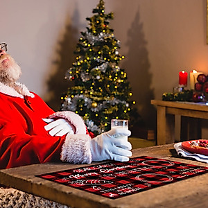 Dear Santa Placemat Buffalo Plaid Placemat Christmas Place Mat Decorations Santa Cookie Plate Xmas Eve Treat Board Wooden Tray Plate Santa Message Christmas Plate Mat for Kids (Black and Red Plaids)