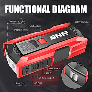 DNA MOTORING 12V 2000A Peak Multi-Function Portable Car Battery Jump Starter for Up to 8.0L Gas / 6.3L Diesel Engine, with Carry Case,TOOLS-00275