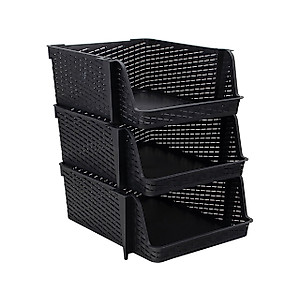 Advantus Nest and Stack Open Lid Storage Bin, Black, 3/Pack (39221)