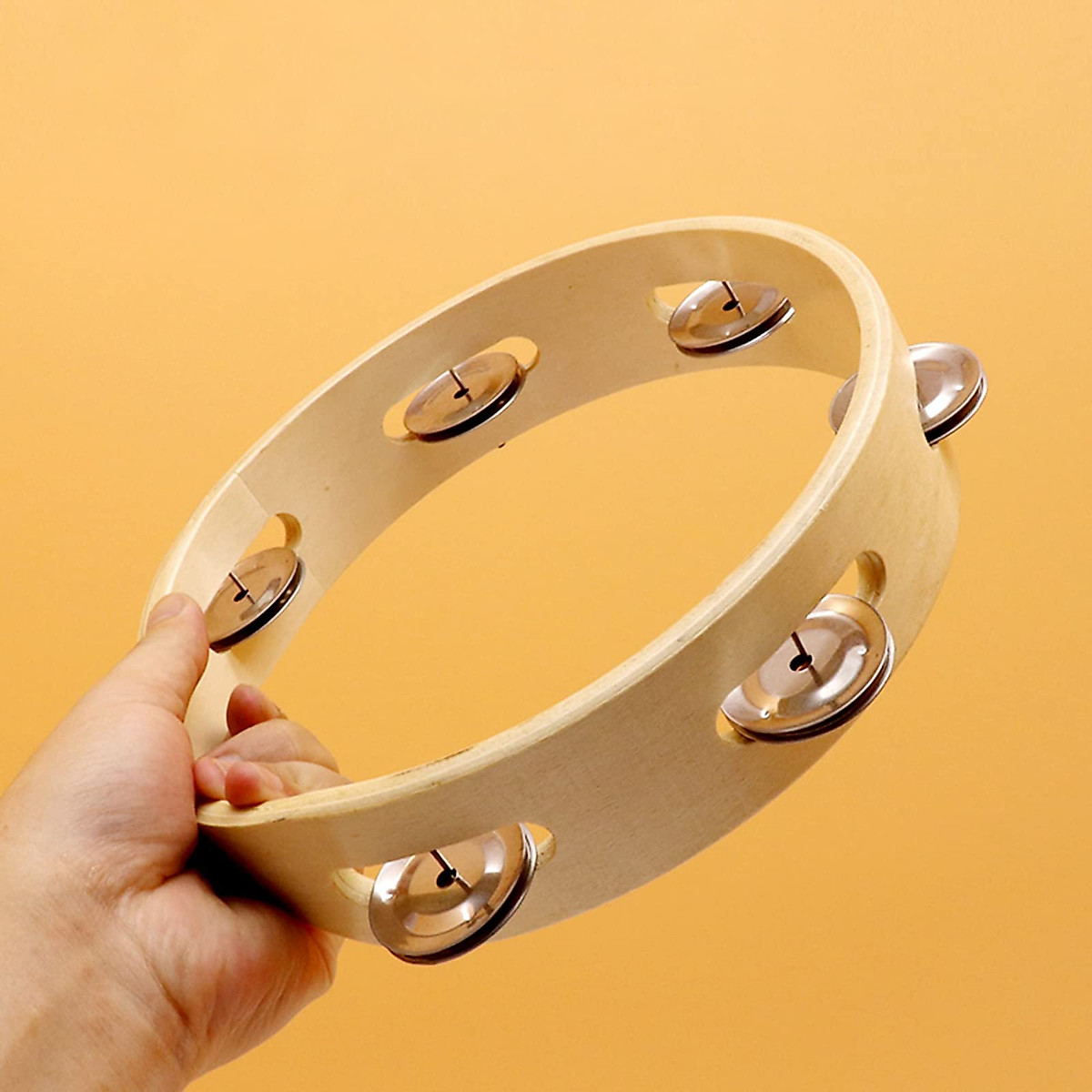 Tosnail 2 Pack 8" Wood Tambourine - Single Row 6 Pairs Jingles