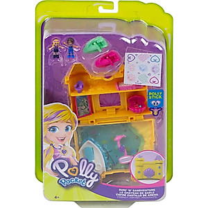 Polly Pocket Travel Toy with 2 Micro Dolls, Dolphin Pet & Water Play Accessories, Pocket World Surf ‘n’ Sandventure Playset