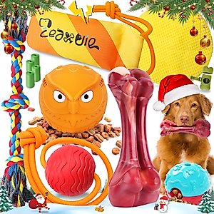 Zeaxuie 12 Pack Heavy Duty Various Dog Chew Toys Pack for Aggressive Chewers - Includes Large Rope Toys, Squeaky Toys & Indestructible Chew Bone for Medium, Large & X-Large Dogs (for Powerful Chewers)