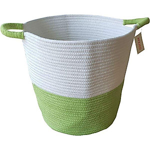 Apajou Large Cotton Rope Basket (12.5” x 16” x 15”) - Round Woven Storage Organizer Baby Basket Bin with Sturdy Handles - for Blankets, Toys, Laundry, Nursery, and More