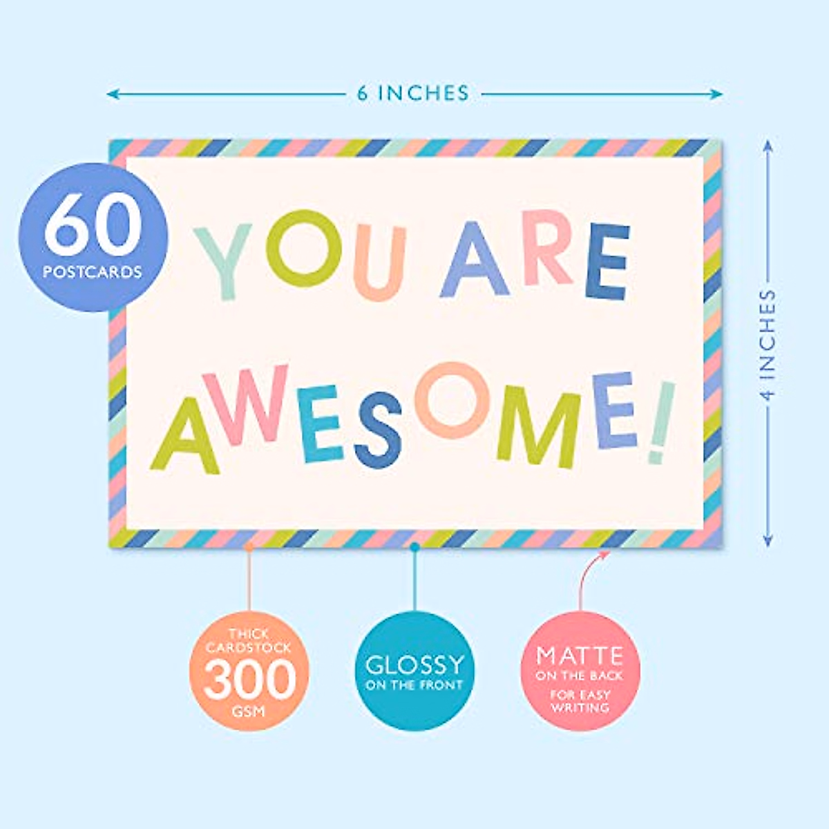 Sweetzer & Orange You Are Awesome Cards Postcards Pack (60 Post Cards) 4x6 Postcards for Kids and Adults. Positive Affirmations Cards, Kindness Cards, Employee Appreciation Awesome Notes