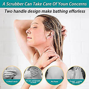 4 Pack Exfoliating Body Scrubber with Handles, Nylon Exfoliating Cloth Extended Length Back Scrubber Stretchable Pull Strap Shower Back Scrubber for Shower for Women&Men(4 Pack-Green+Blue+Purple+Pink)