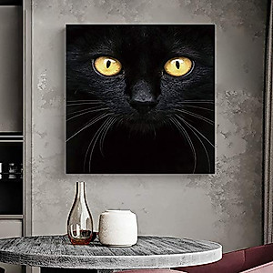 HIYPLAY Canvas Wall Art Cue Black Cat in The Dark Picture Modern Artwork Printed on Canvas - Oil Painting for Wall Decor - Stretched and Framed Ready to Hang(12" x 12")