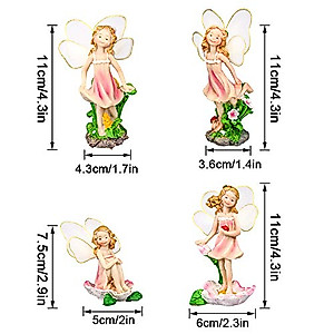 4 Pcs Flower Fairy Figurines Resin Elves Model Girl with Wings Statue Fairy Garden Miniature Moss Landscape DIY Terrarium Crafts Ornament Accessories for Home Décor