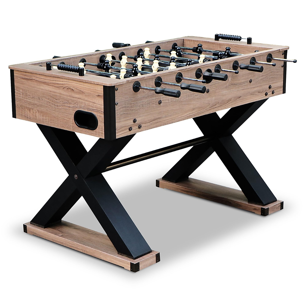 Hathaway Excalibur 54-in Foosball Table for Game Room - with Driftwood Melamine Finish, X-Pattern Base, Chrome Steel Rods, Adjustable Leg Levelers & Manual Scoring Units - Driftwood Finish