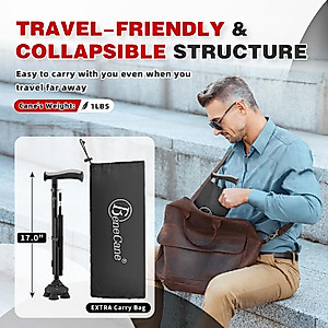 BeneCane Walking Cane for Men & Women Walking Stick for Seniors Folding Canes Quad Cane Adjustable Lightweight Sturdy Collapsible Heavy Duty with Soft TPR T-Handle and Travel Bag