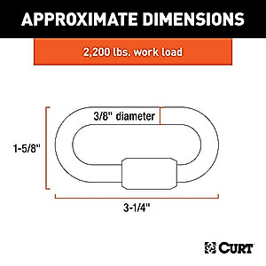CURT 82933 Threaded Quick Link Trailer Safety Chain Hook Carabiner Clip, 3/8-Inch Diameter, 11,000 lbs Break Strength