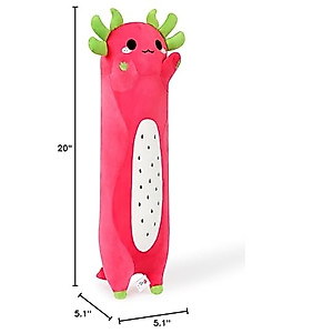 PEACH CAT Long Dragon Fruit Axolotl Stuffed Animal Kawaii Pitaya Axolotl Plush Pillow Toy for Girls and Boys 19.6"
