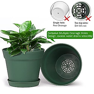 homenote Plant Pots,15 Pack 6 inch Flower Pots with Multiple Drainage Holes and Saucers,Plastic Planters for All Home Garden Flowers Succulents(Green)