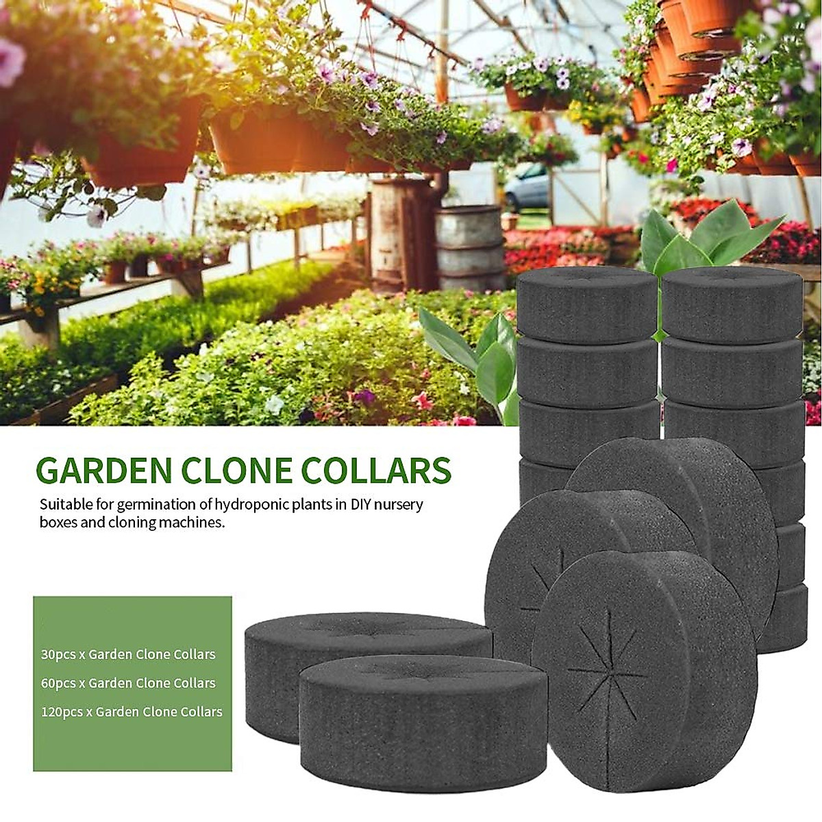 30 Pack Cloning Collars Inserts Premium Grade Foa, Plant Accessories Hydroponic Tower Aero Garden Pods Garden Clone Collar Hydroponics Sponge(Black)