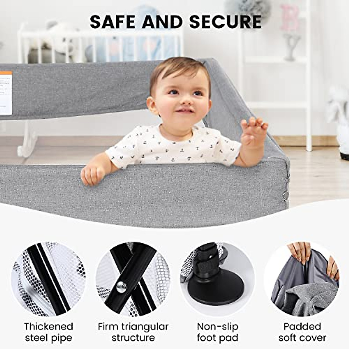 MEM Baby Playpen, Foldable Playpen for Babies and Toddlers, Indoor Outdoor Playpen Baby Activity Center with Zipper Gate, Pop Up Portable Playpen Play Yard for Baby, 49"x49", Grey