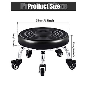 Lorvain Low Stool with Wheels, Roller Seat Short Rolling Stools with Universal Swivel Caster Wheels Leather Little Low Small Stools on Wheels for Home Garage to sit on- Black