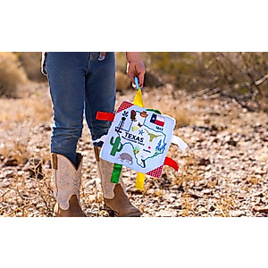 Baby Jack & Co 8x8” Learning Lovey Tag Toys for Babies - Baby Crinkle Toys - Crinkle Toys for Baby - Soft & Safe - Learn USA State Facts - Ideal Baby Toy BPA Free w/Stroller Clip (Texas)