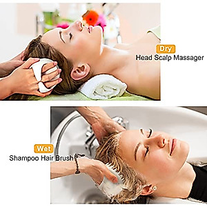 AIMIKE Hair Scalp Massager Shampoo Brush, Soft Silicone Scalp Brush Hair Scrubber, Hair Washing Scalp Exfoliator Brush for Dandruff, Head Scrubber for Thick Curly Wet Dry Hair of Women Men Kids, Beige