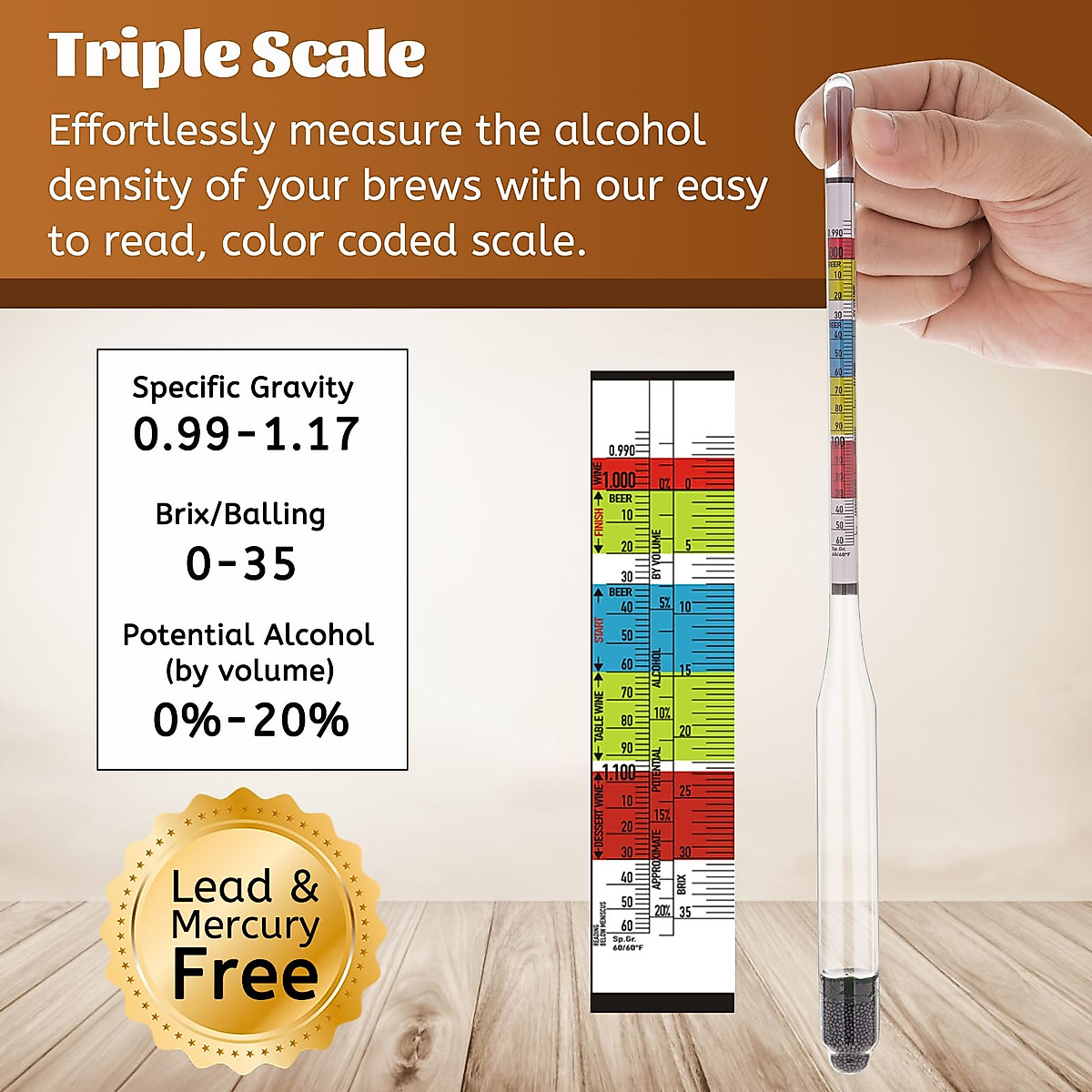 AOZ LIbei Hydrometer Mead Wine Beer Brewing Ale Making Kombucha Kit,Alcohol Tester Accessories Moonshine Still Kit Complete for Home Test Equipment-Specific Gravity Abv Tester