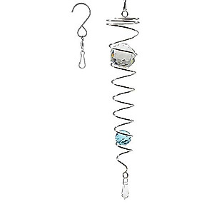 UOUDIO Gazing Ball Spiral Tail Wind Spinner StabilizeGr，Indoor Outdoor Decoration Stainless Steel Crystal Glass Ball with Hanging Swivel Hook 13" inch (Light Blue)