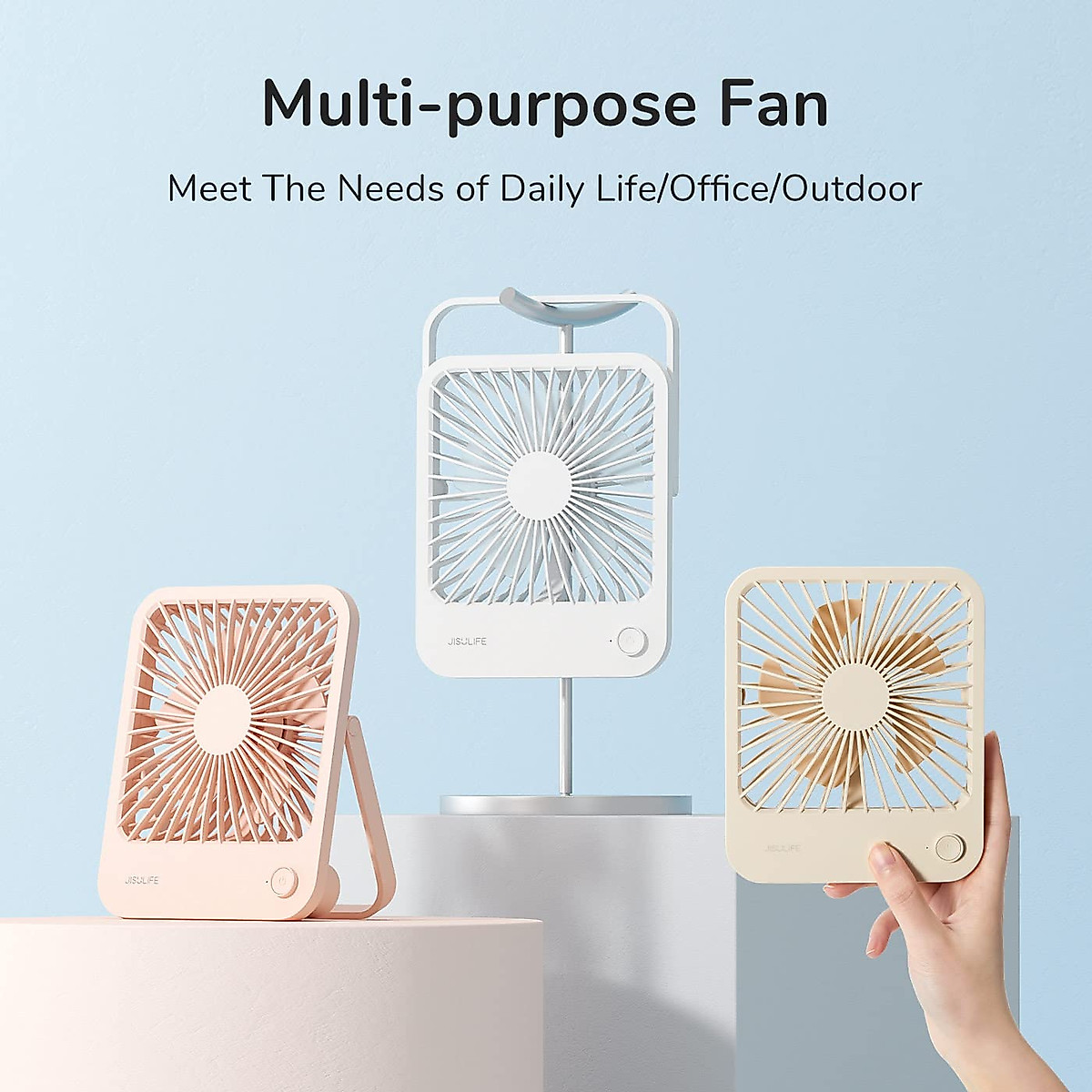 JISULIFE Desk Fan Battery Rechargable Fan，4500mAh 180°Foldable Portable Personal Fan, 4 Speeds Adjustable Long Battery-life for Home Office Travel Outdoor Gifts for Women Men-White