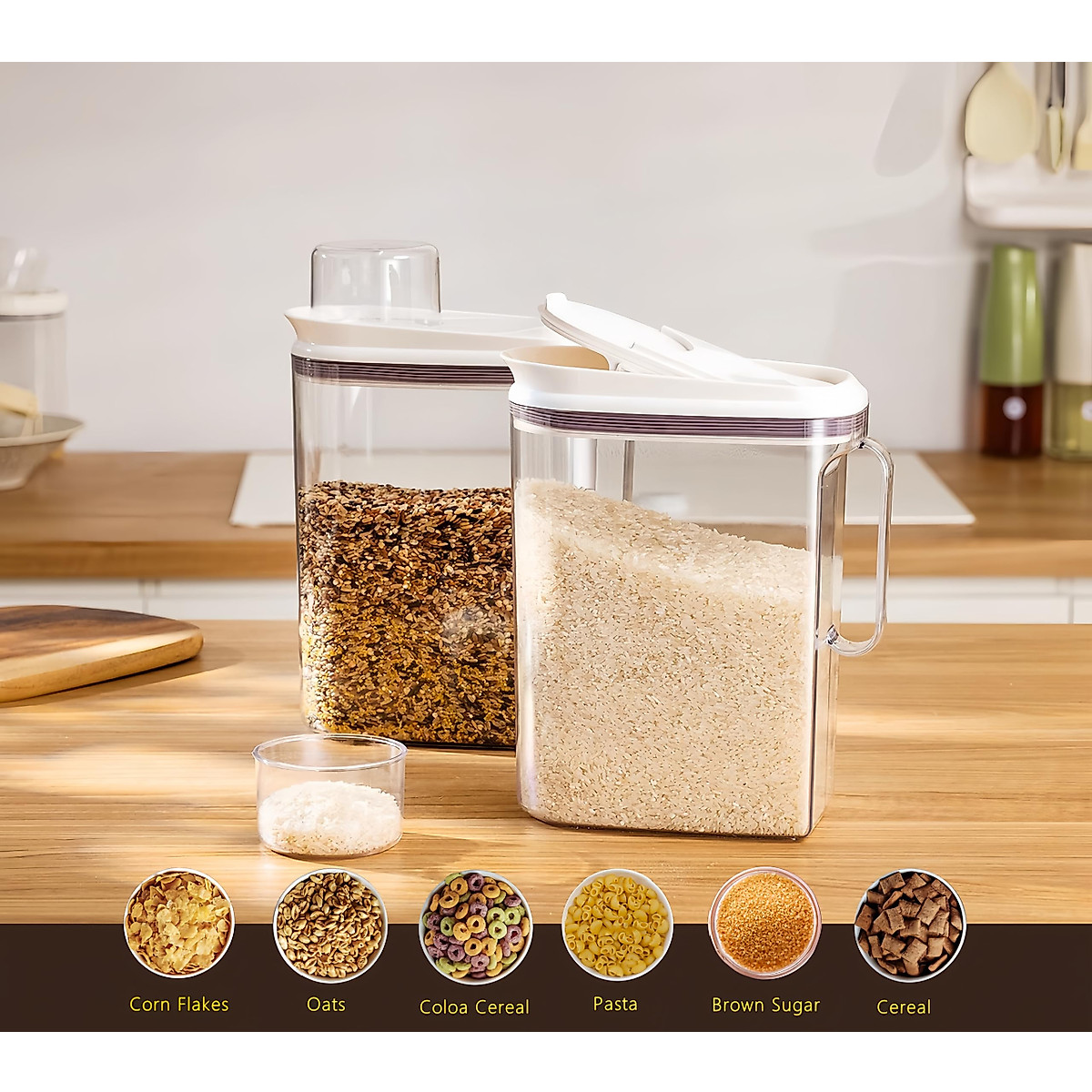 BeiZanWan Cereal Containers Storage Airtight,3.5L Rice Storage Container with Measuring Cup,Cereal Dispenser with Spout/Handle,Dry Food Storage Container(Food Grade)